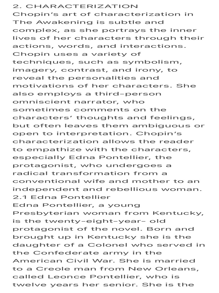 Characterization | PDF | The Awakening (Chopin Novel)