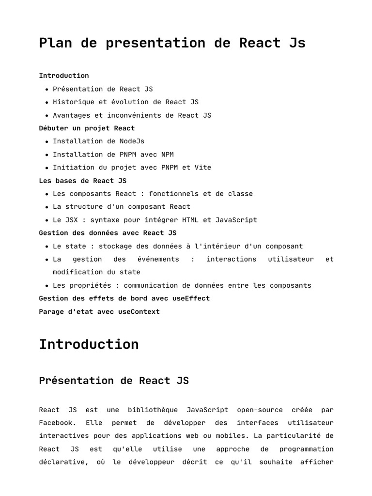 React Presentation | PDF | JavaScript | Ingénierie informatique