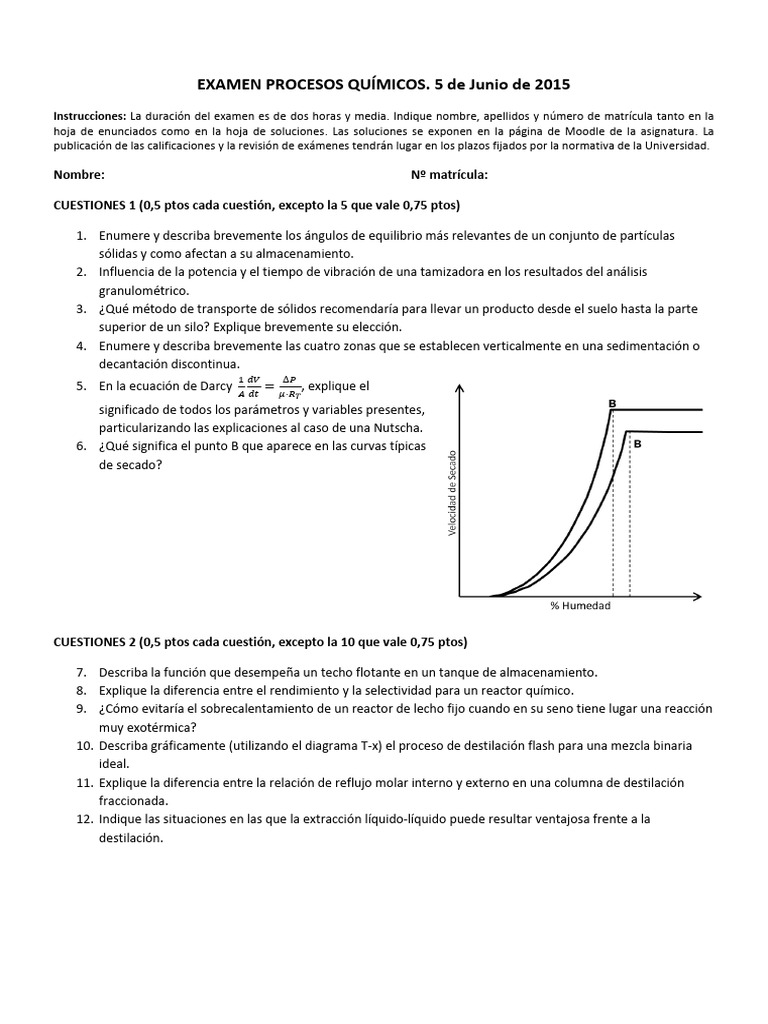Examen Procesos Químicos - Ing Industrial - Junio 2015 | PDF ...