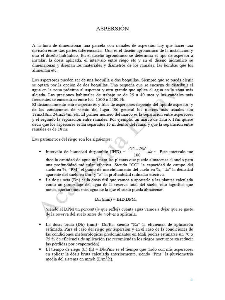 Ejemplos Riego Aspersio - N y Goteo | PDF | Riego | Agua