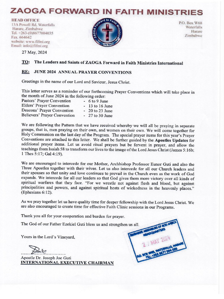 ZAOGA June Prayer Letter | PDF