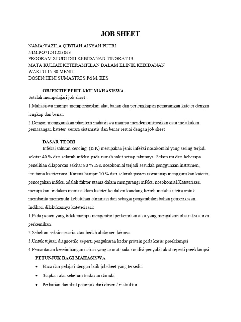 Job Sheet Pemasangan Kateter Pria | PDF