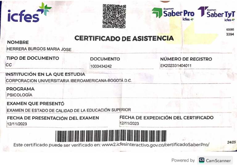 Certificado Icfes | PDF