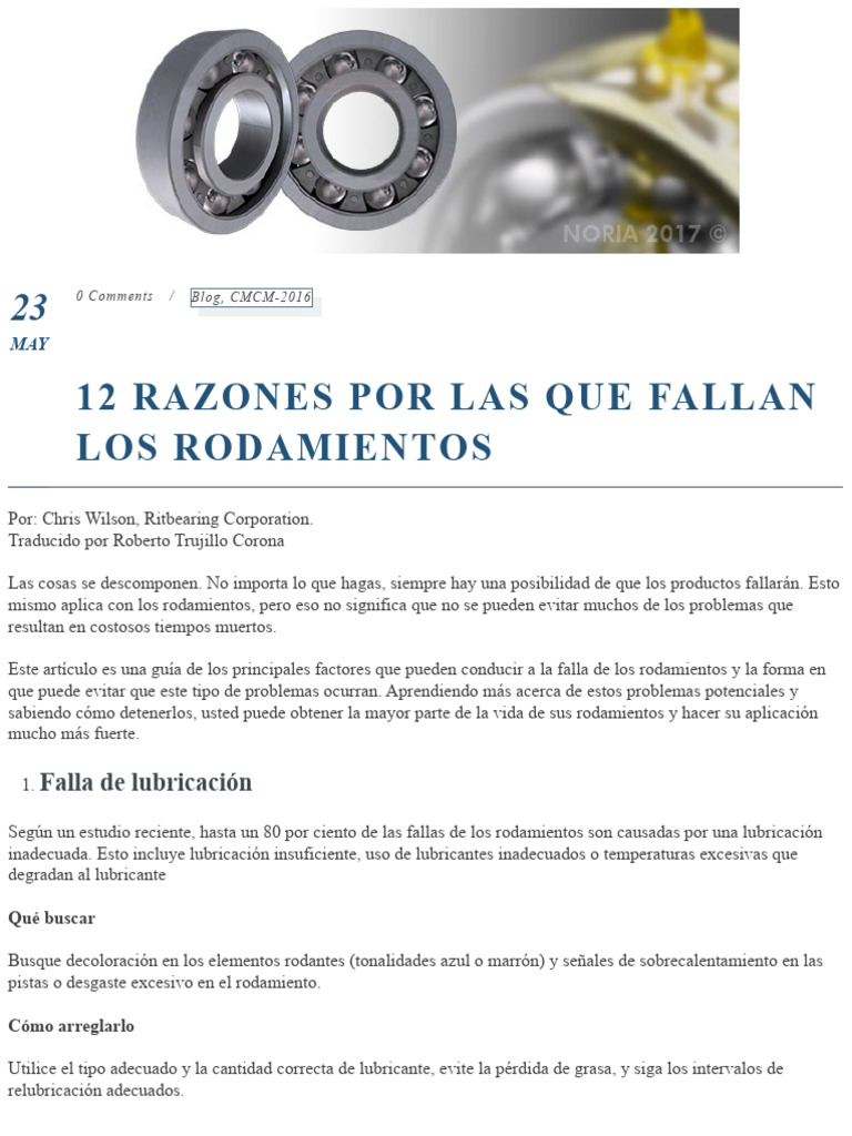 CMC - 12 Fallas Comunes en Rodamientos | PDF | Ingeniería mecánica