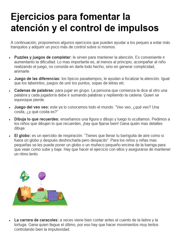Ejercicios para fomentar la atención y el control de impulsos | PDF