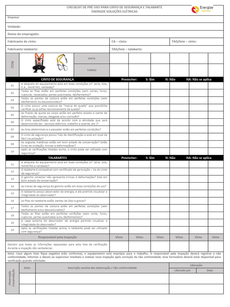 Check-list - cinto de segurança | PDF