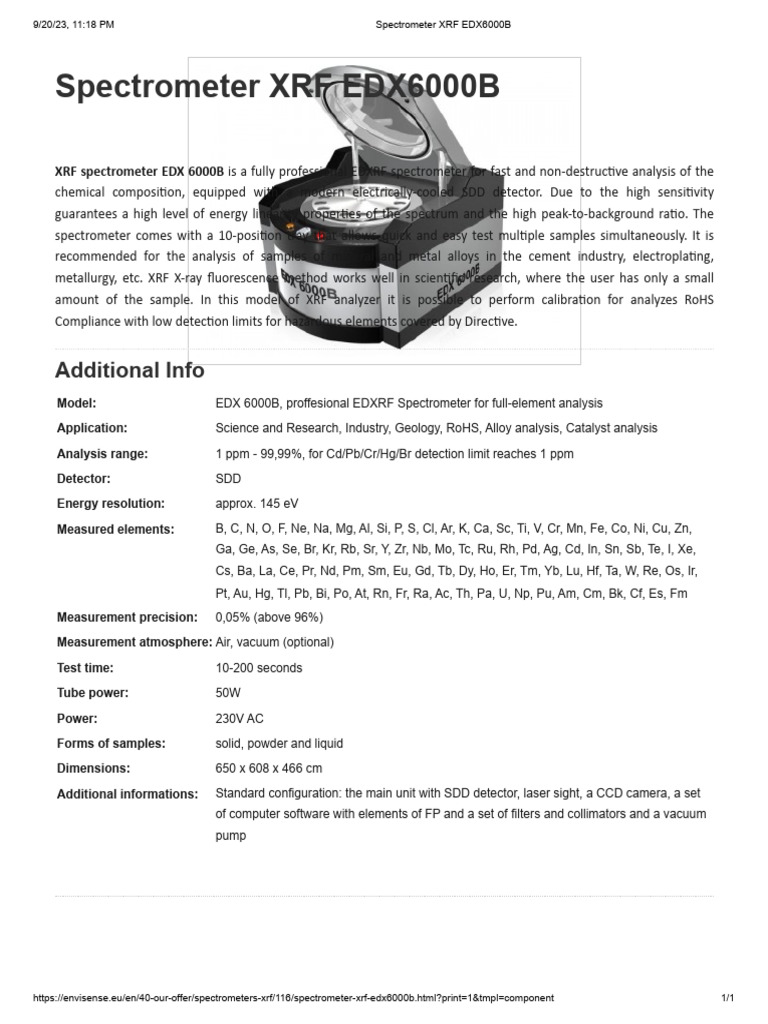Spectrometer XRF EDX6000B | PDF | Energy Dispersive X Ray Spectroscopy | Materials