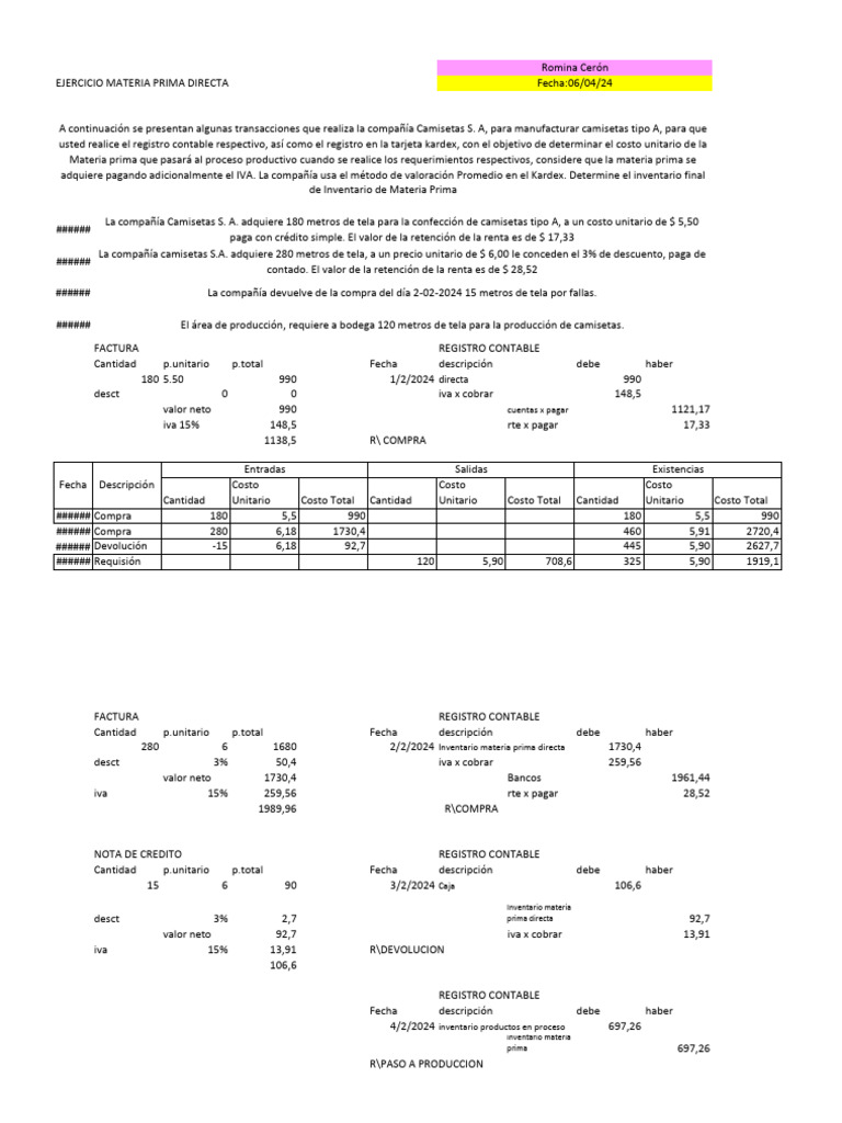 EJ Materia Prima Directa | PDF | Economias | Business