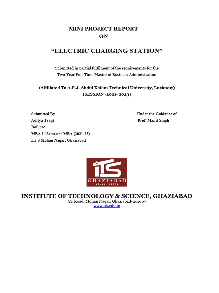 ELECTRIC CHARGING STATION Mini Project MBA | PDF | Electric Car | Electric Vehicle