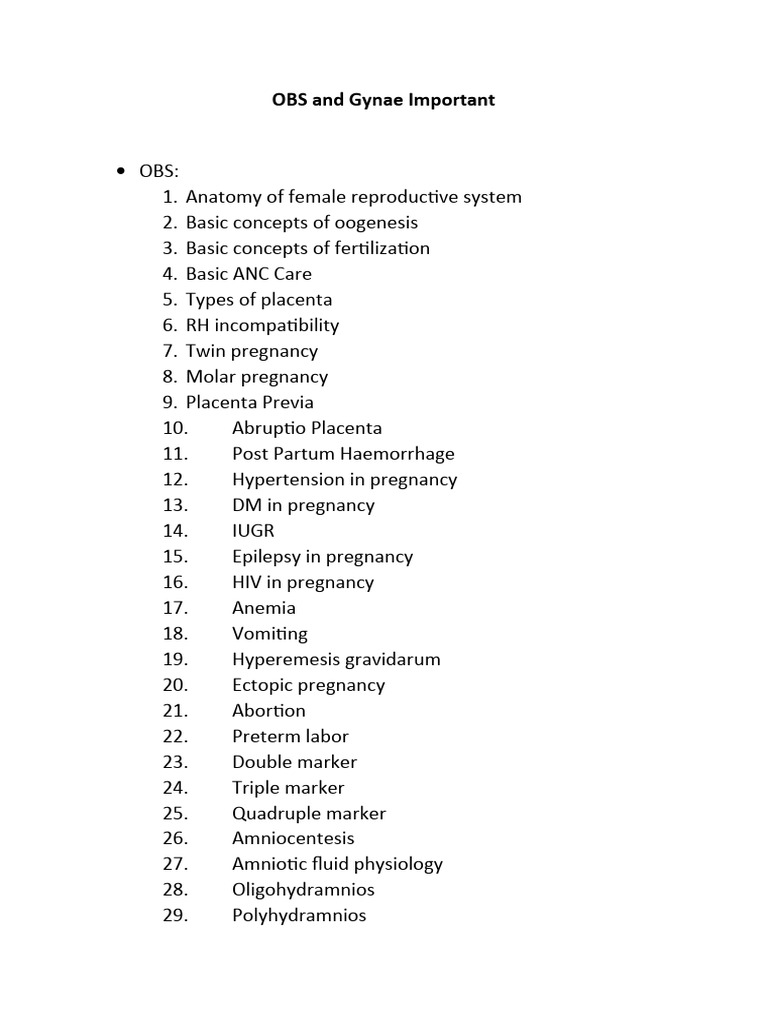 OBS and Gynae Important | PDF | Sexual Anatomy | Female Mammals