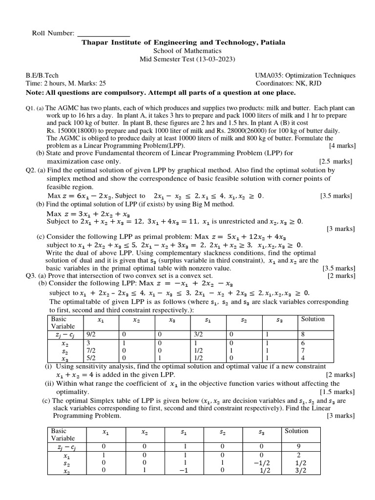 MST Solution (2022-23) Even Sem | PDF | Linear Programming | Mathematical Optimization