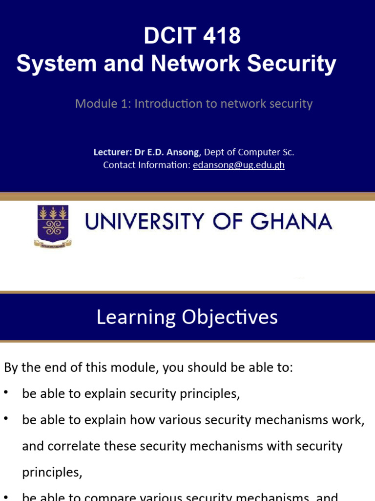 Dcit 418-Slide 1 | PDF | Information Security | Computer Security