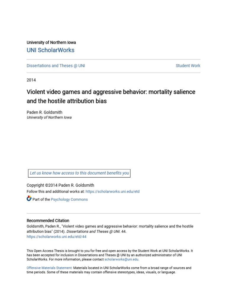 Violent Video Games and Aggressive Behavior - Mortality Salience A ...