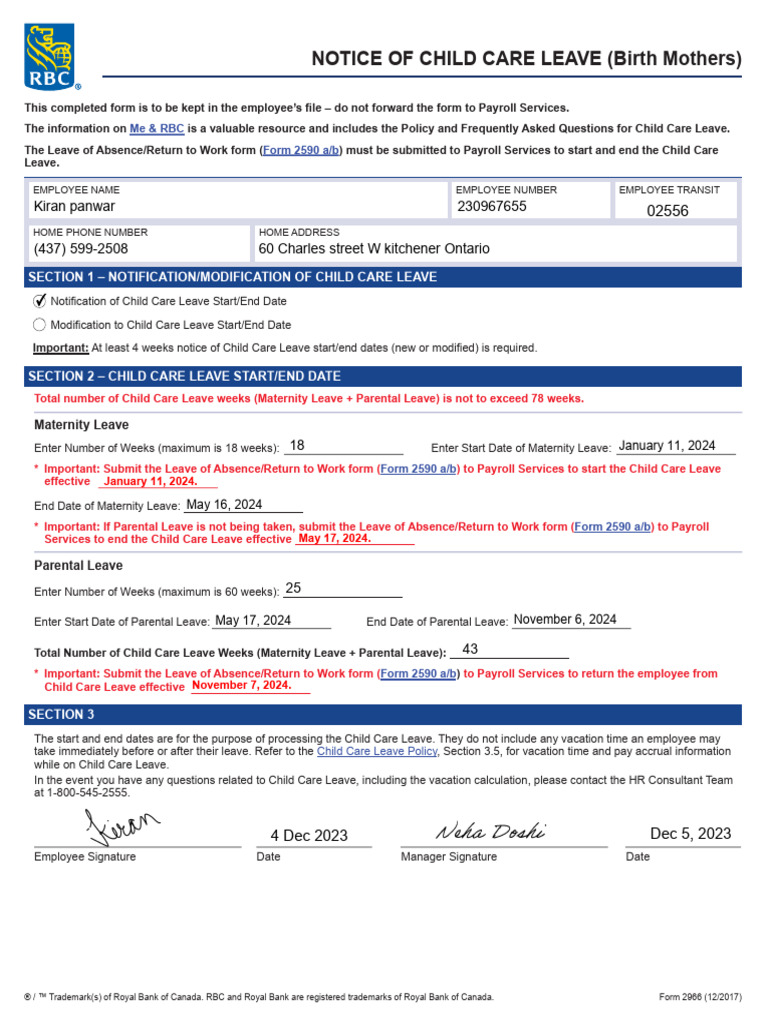 Child Care Leave Application Form | PDF | Parental Leave | Payroll