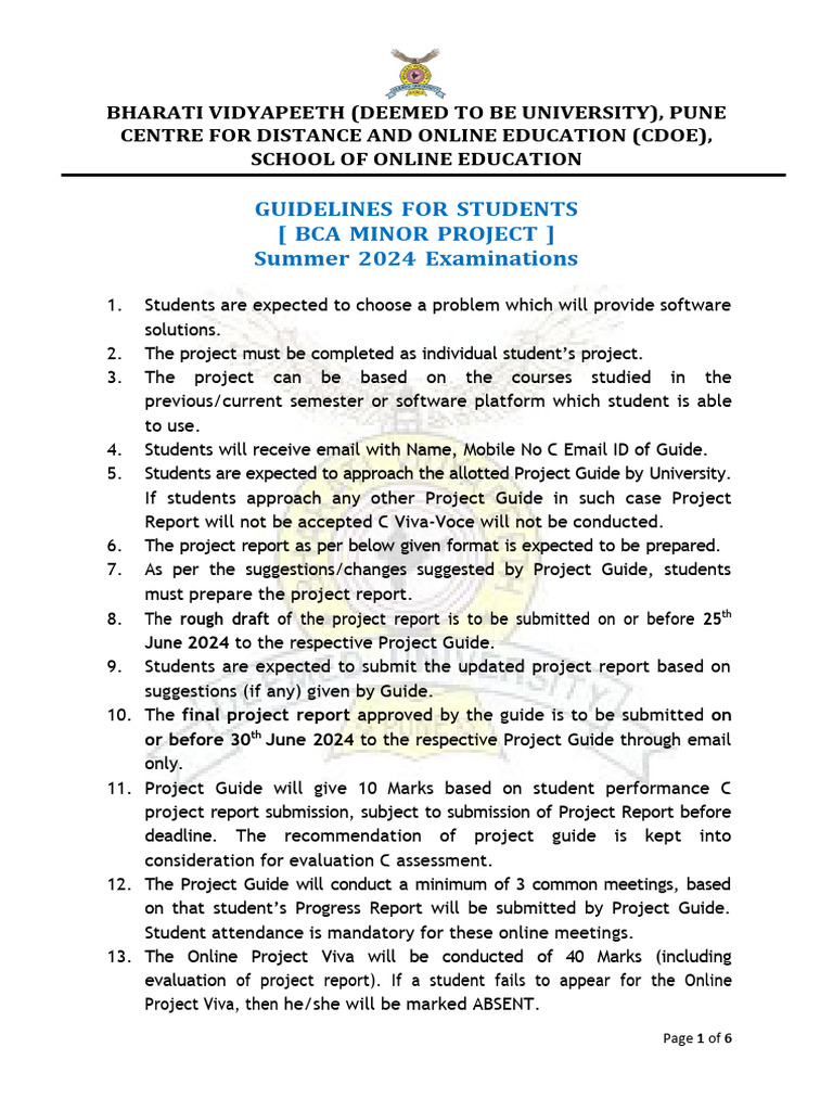 BCA Minor Project Guidelines For Students | PDF | Computer Science ...