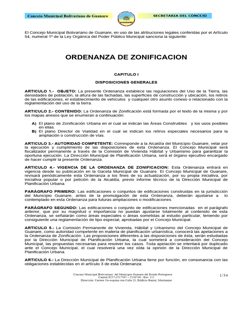 Zonificacion Ordenanza Guanare 2009 | PDF | edificio | Zonificación
