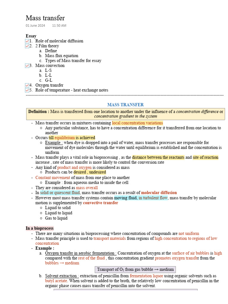 Mass Transfer | PDF | Diffusion | Liquids