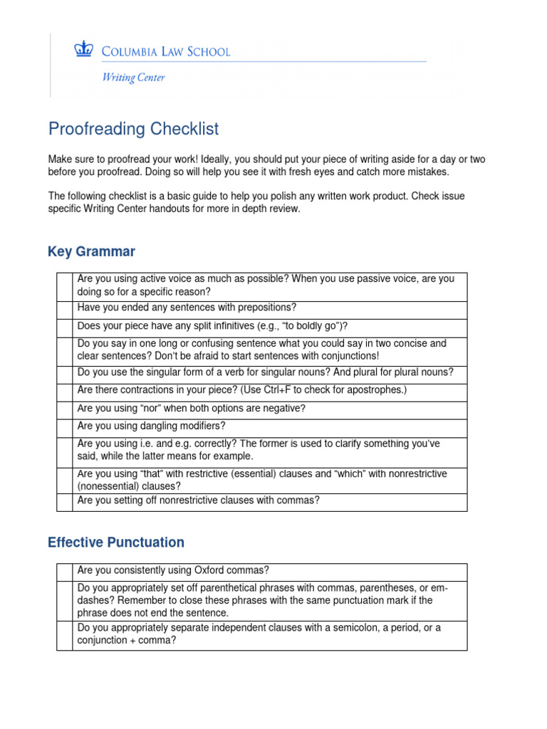 WC Handout Proofreading Checklist - Revised 5.22 | PDF | Comma ...