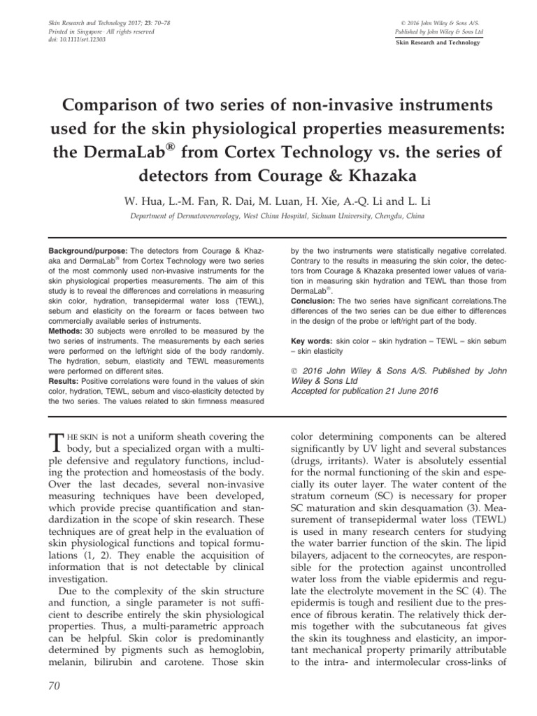 Comparison of Two Series of Non-Invasive Instruments Used For The Skin ...