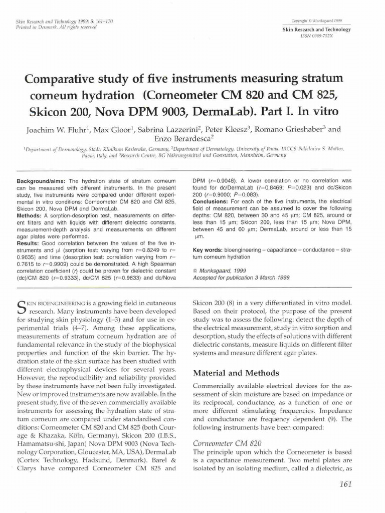 Comparative Study of Five Instruments Measuring Stratum Corneum ...