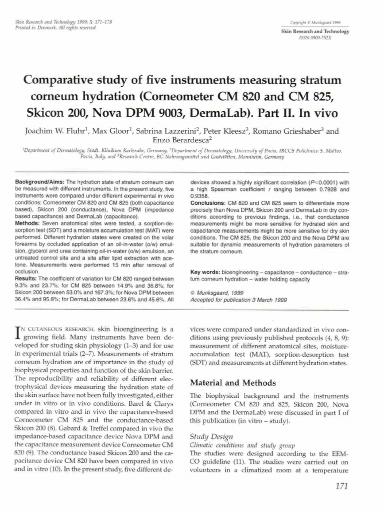 Comparative Study of Five Instruments Measuring Stratum Corneum ...