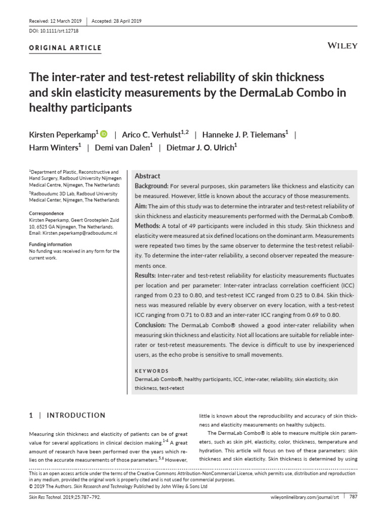 The Inter Rater and Test Retest Reliability of Skin Thickness | PDF