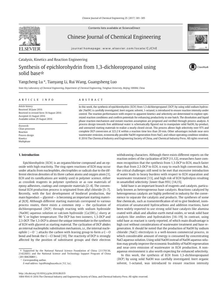 Synthesis of Epichlorohydrin from DCP | PDF | Catalysis | Solvation