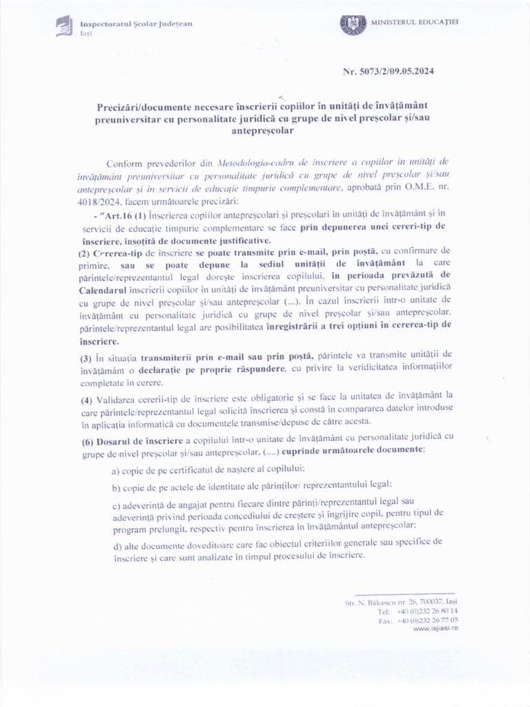 Documente Necesare Inscrierii | PDF
