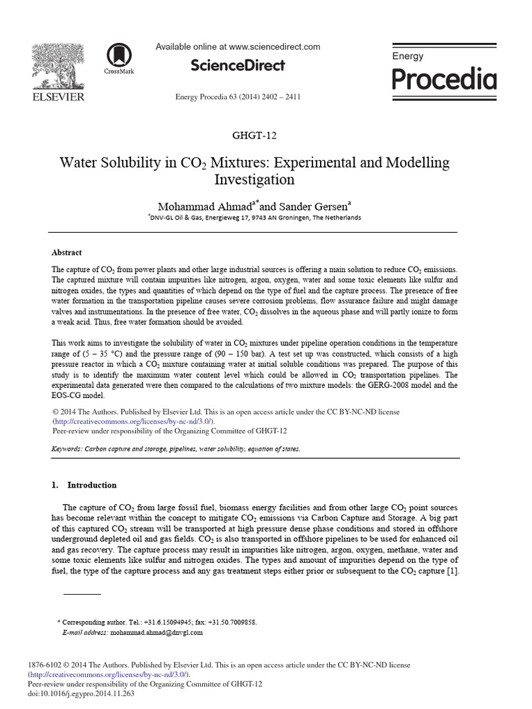 Water Solubility in CO2 Mixtures Study | PDF | Solubility | Carbon Dioxide