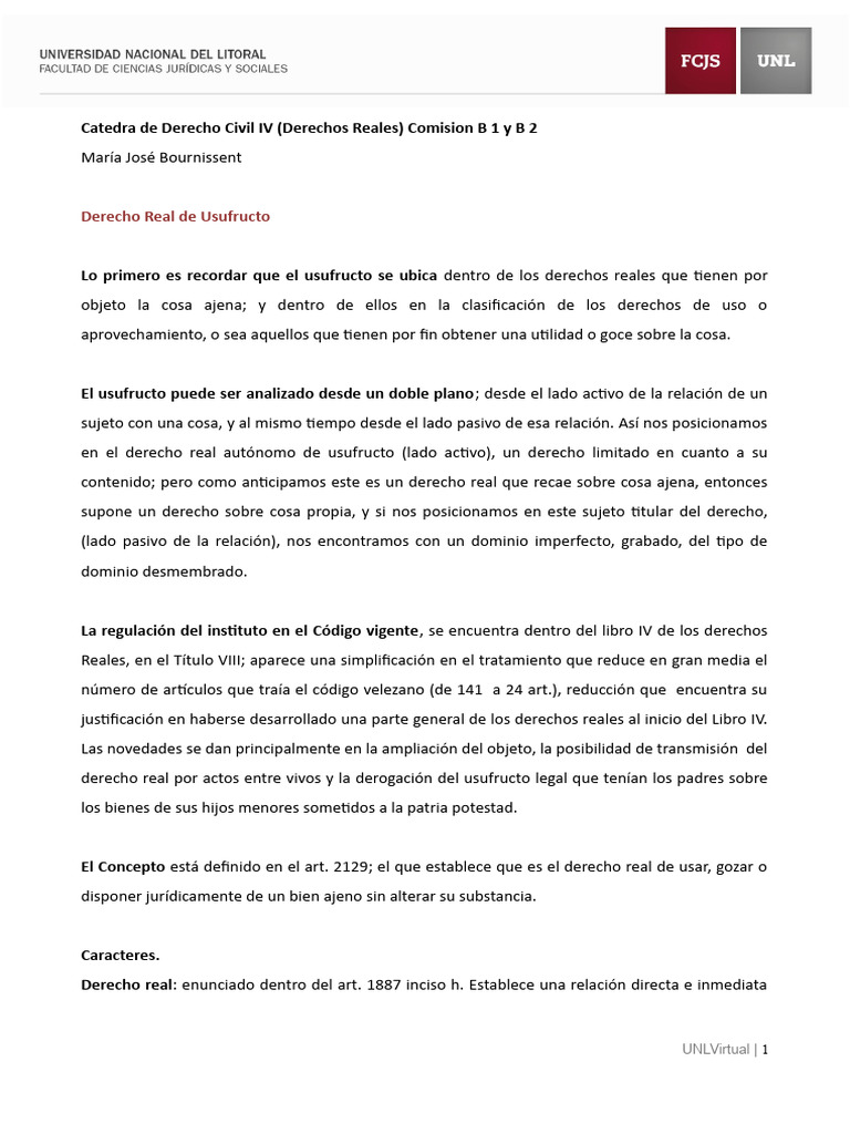 Derecho Real de Usufructo - Bournissent | PDF | Propiedad | Jerga