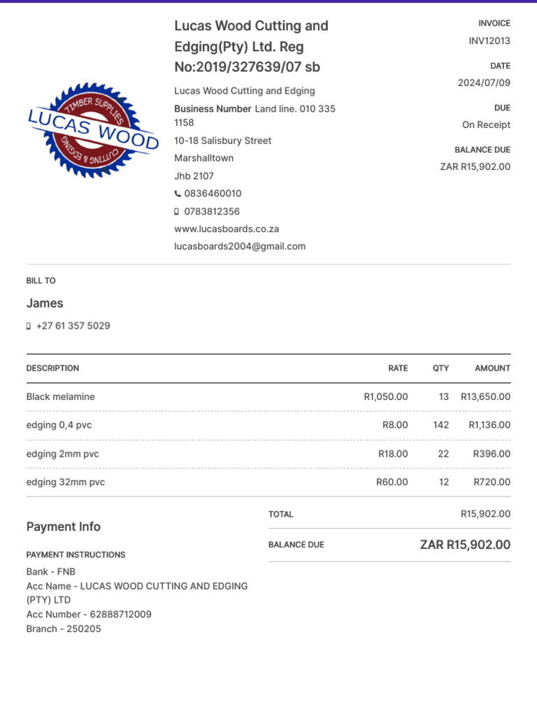 Lucas Wood Cutting Invoice Details | PDF