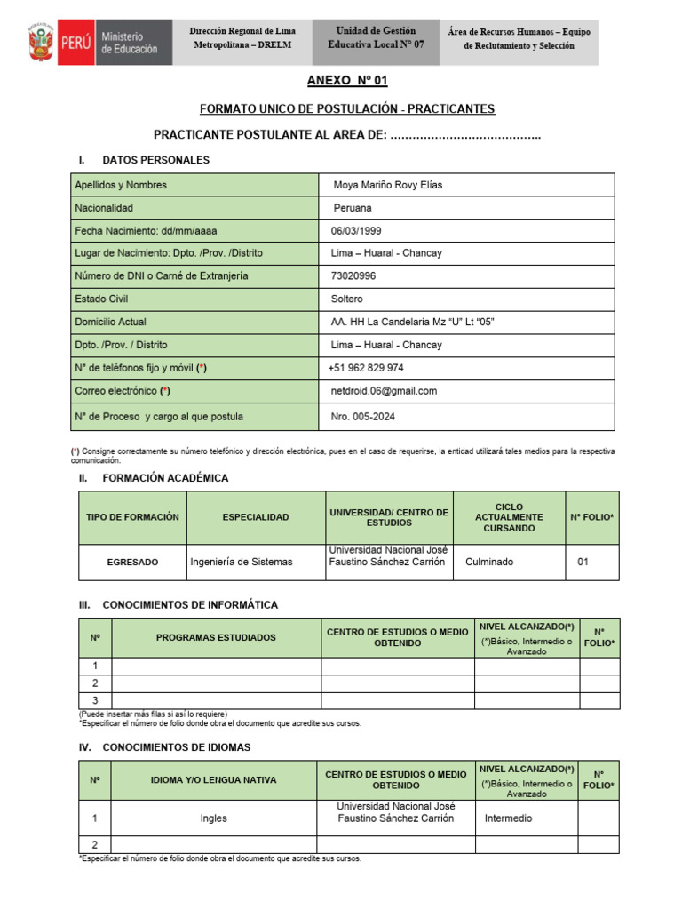 Anexo n 01 Formato Unico de Postulacion Para Practicas (1) | Descargar ... Anexo n 01 Formato Unico de Postulacion Para Practicas (1) | Descargar ...
