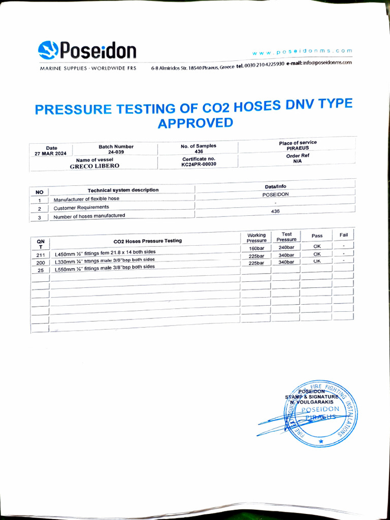 CO2 Hose Pressure Testing for Greco Libero | PDF | Equipment