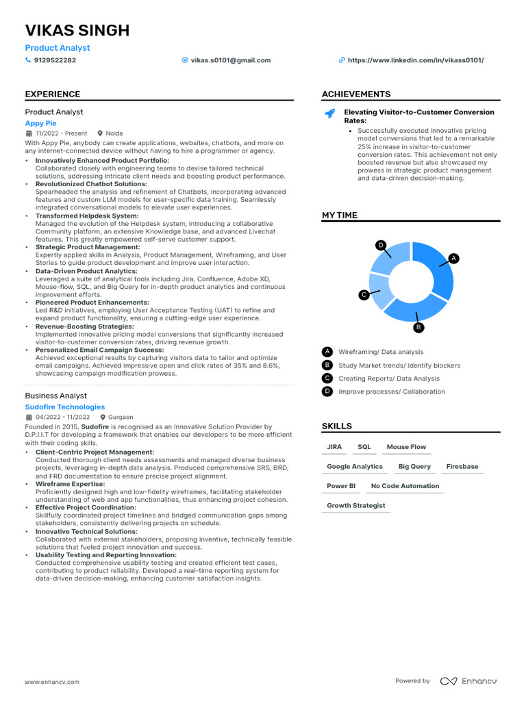 Vikas Singh Resume (Product Analyst) | PDF | Analytics | Data Science