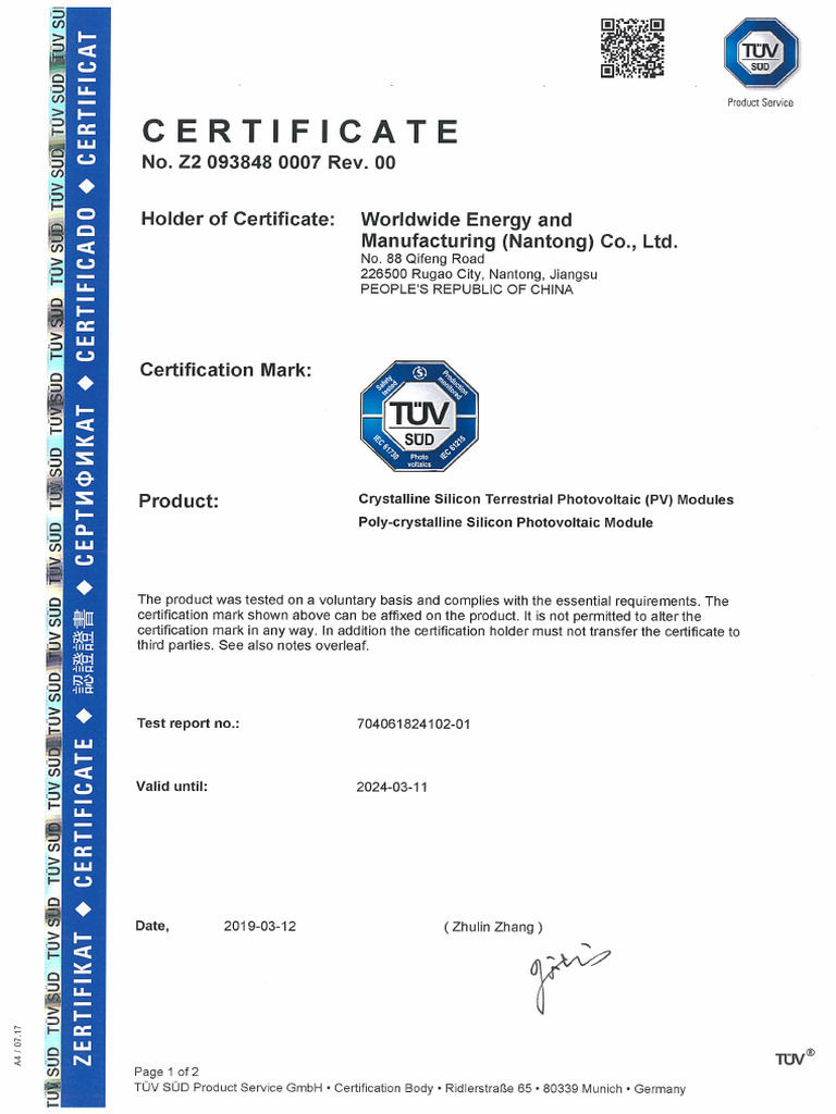 TUV Poly 70.406.18.241.02-01CERT - TUV MARK | PDF