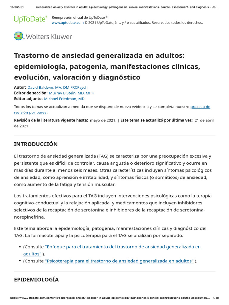 Generalized Anxiety Disorder in Adults - Epidemiology, Pathogenesis ... Generalized Anxiety Disorder in Adults - Epidemiology, Pathogenesis ...