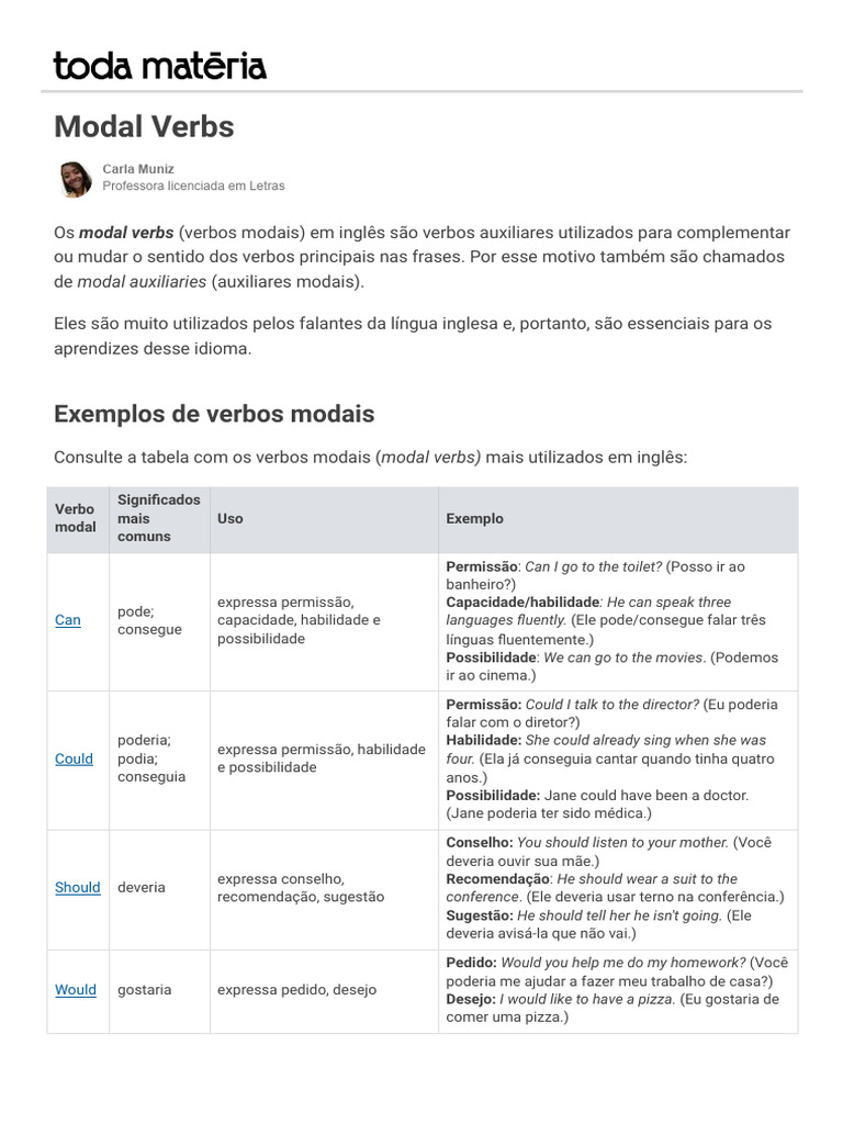 Verbos Modais em Inglês: Guia Completo | PDF | Mecânica da linguagem ...