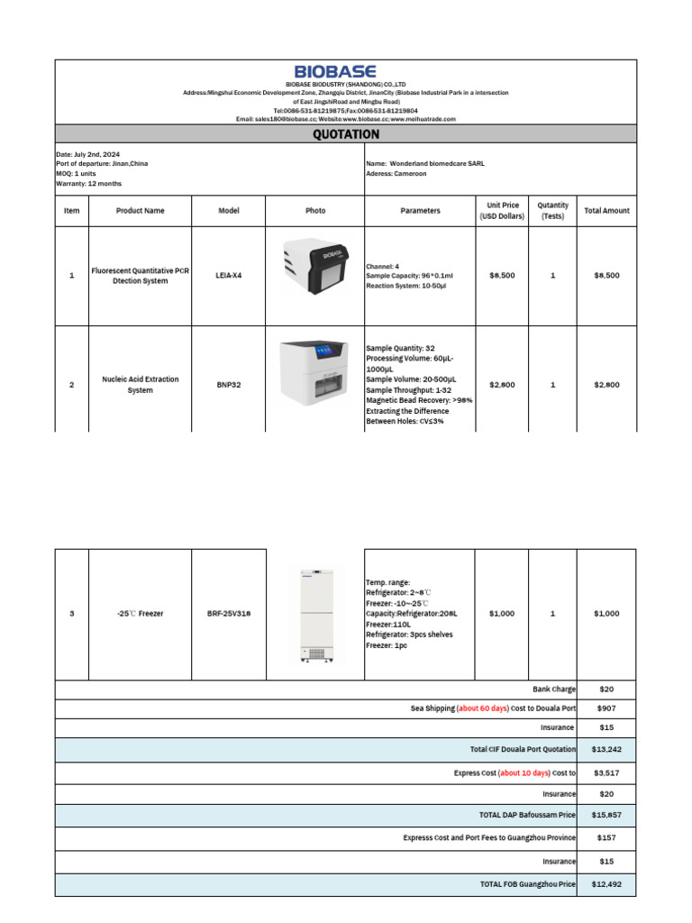Quotation for Equipment | PDF | Laboratory Techniques | Biology