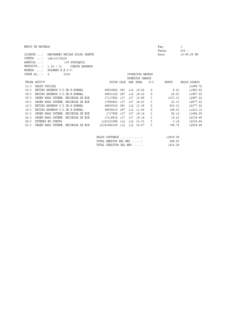 Moviemntos - Banco de Machala - Hidal | PDF