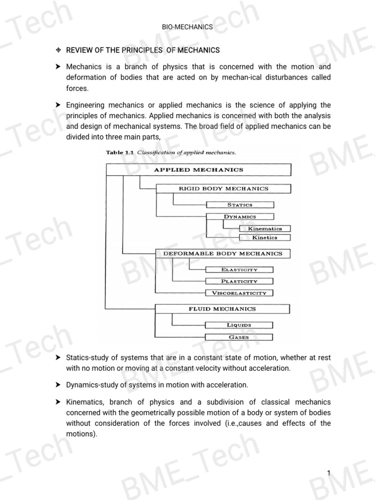 Biomicanics Lecture Note (Bme - Tech) | PDF