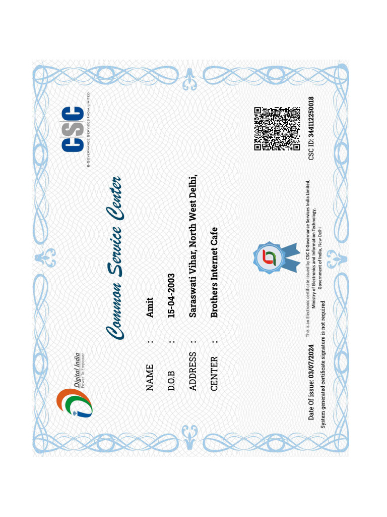 Amit CSC Certificate | PDF