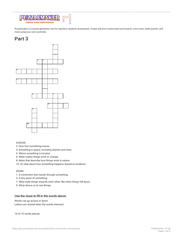 Criss Cross Puzzle - Discovery Education Puzzlemaker | PDF | Computers