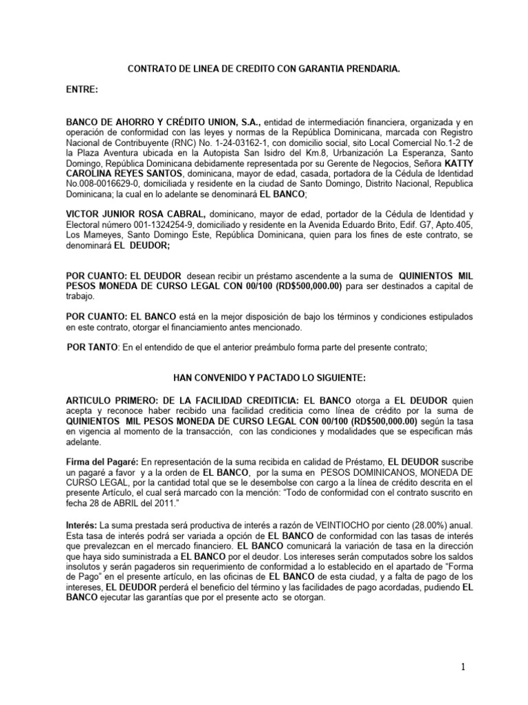 Contrato Linea de Credito | PDF | Pagos | Bancos