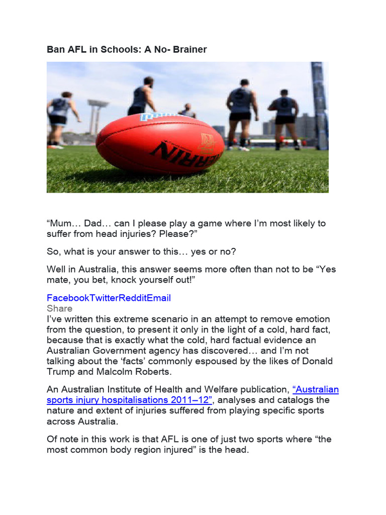 Ban AFL in Schools A No Brainer | PDF | Behavioural Sciences | Human ...