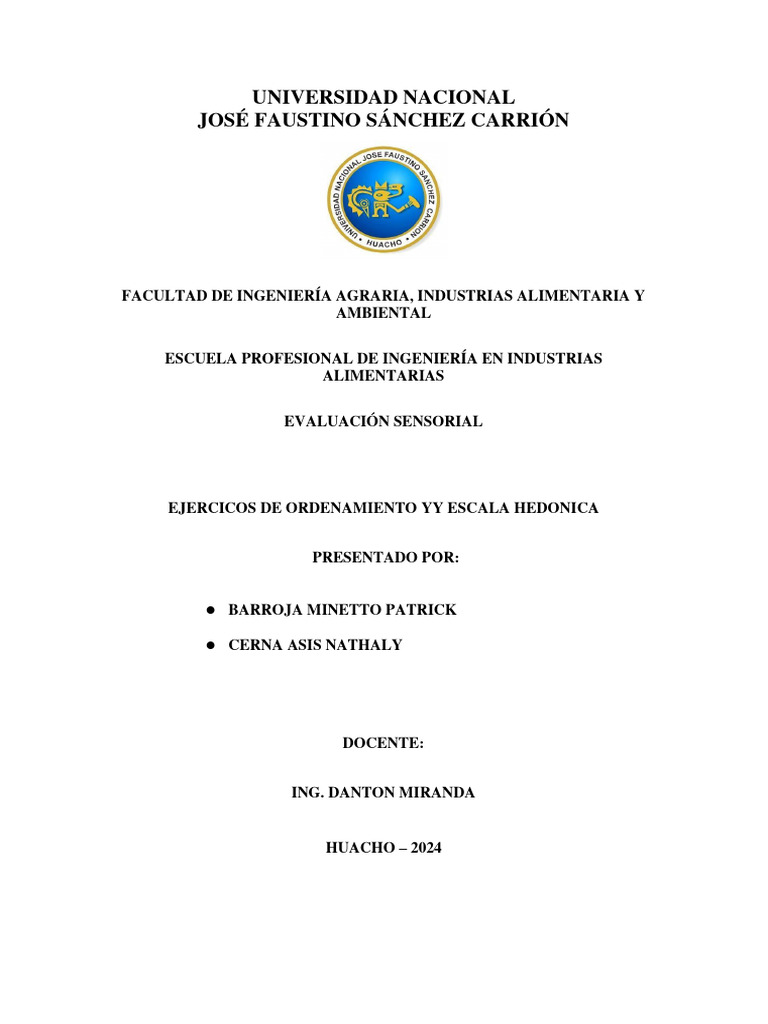 Ejercicio de Ordenamiento y Escala Hedonica | PDF | Análisis de ... Ejercicio de Ordenamiento y Escala Hedonica | PDF | Análisis de ...
