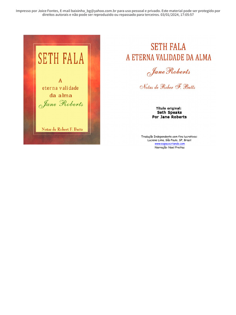 Seth-Fala-A Eterna Validade Da Alma - Jane Roberts | PDF | Realidade ...