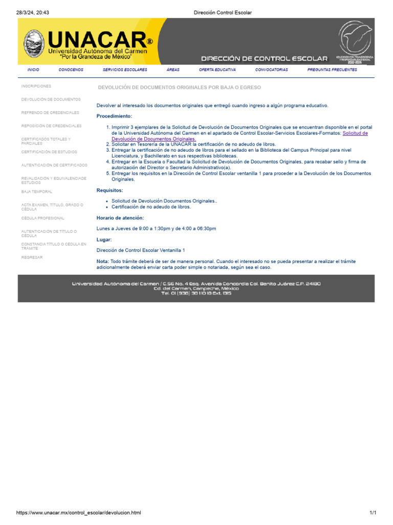 Dirección Control Escolar | PDF