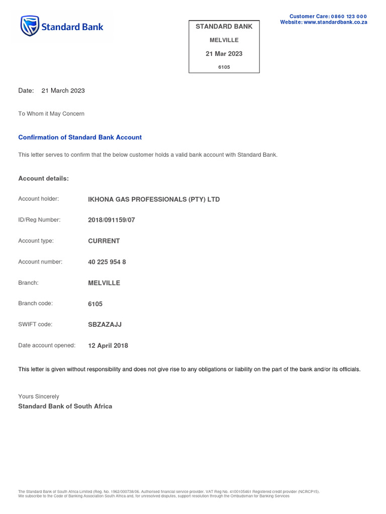 Bank Account Confirmation Letter | PDF | Finance & Money Management