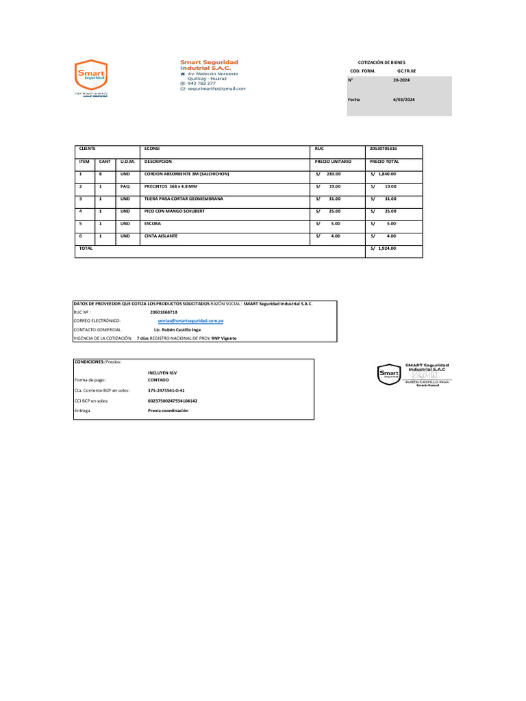 Cotizacion SSOMA | PDF