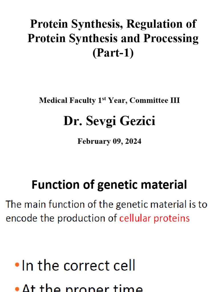 5-Protein Synthesis, Regulation of Protein Synthesis and Processing (Part-1) | PDF | Genetic ...